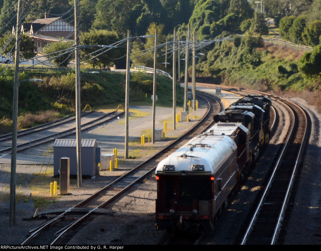 NS research train 94G heads south from Lynchburg.